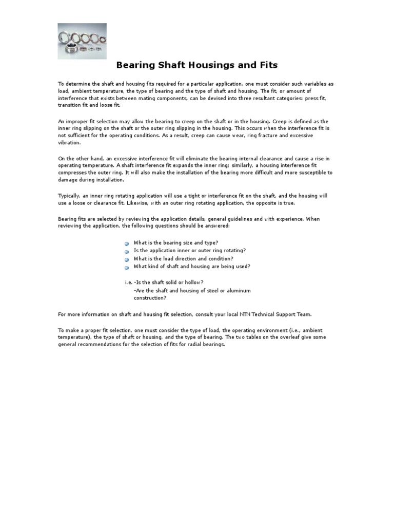 Bearing Shaft and Housing Fit Guide | PDF | Bearing (Mechanical ...