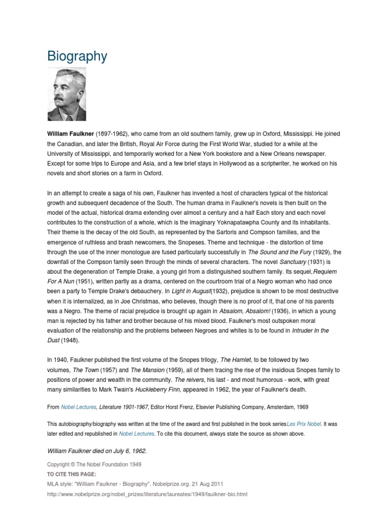 Biography William Faulkner | William Faulkner | English Language Novels