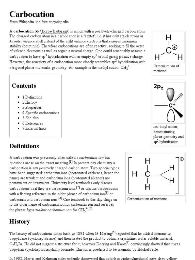 Carbocation - Wikipedia, The Free Encyclopedia | PDF | Chemical ...