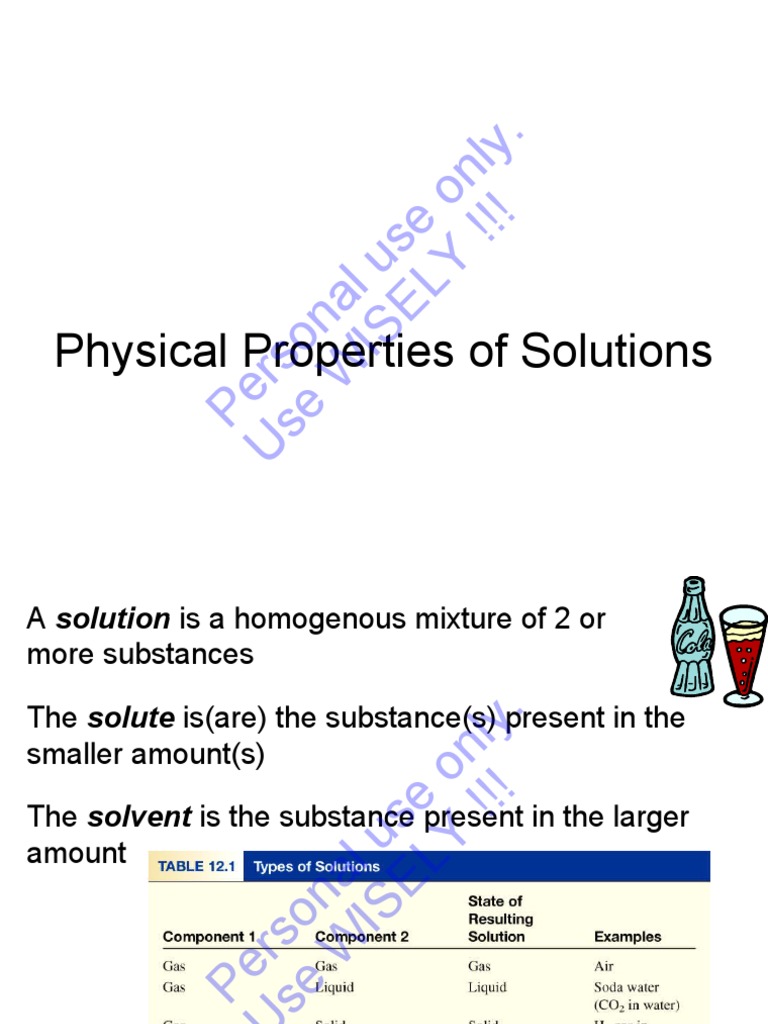 Physical Properties of Solutions: Personal use only. Use WISELY ...