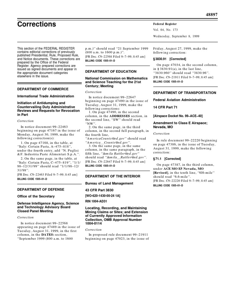 Description: Tags: 090899a | PDF | Federal Register | Executive Branch ...
