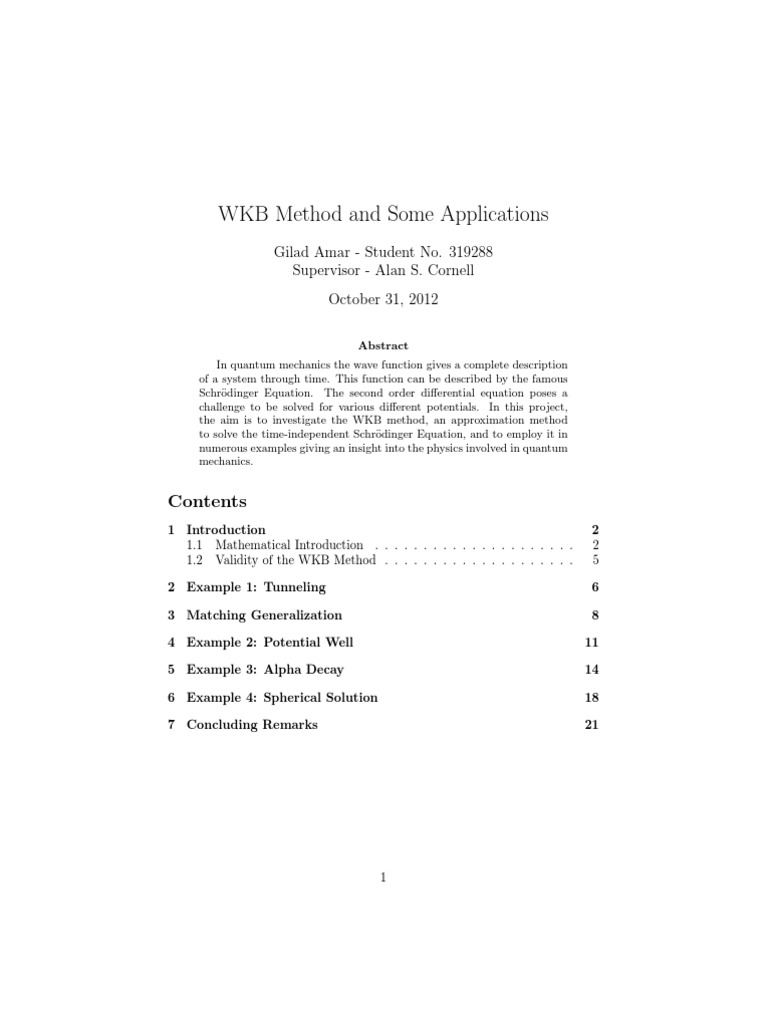 WKB Method and Some Applications - Gilad Amar PDF | PDF | Atomic ...