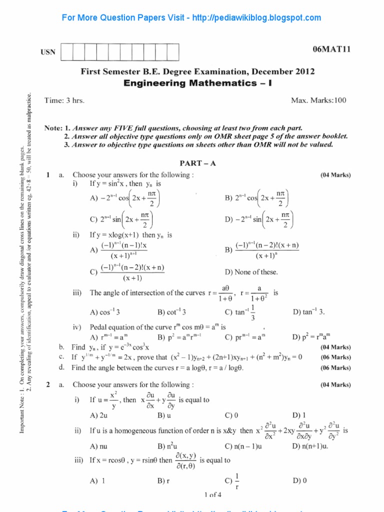 Engg Mathematics - 1 Dec 2012 PDF | Download Free PDF | Elementary ...