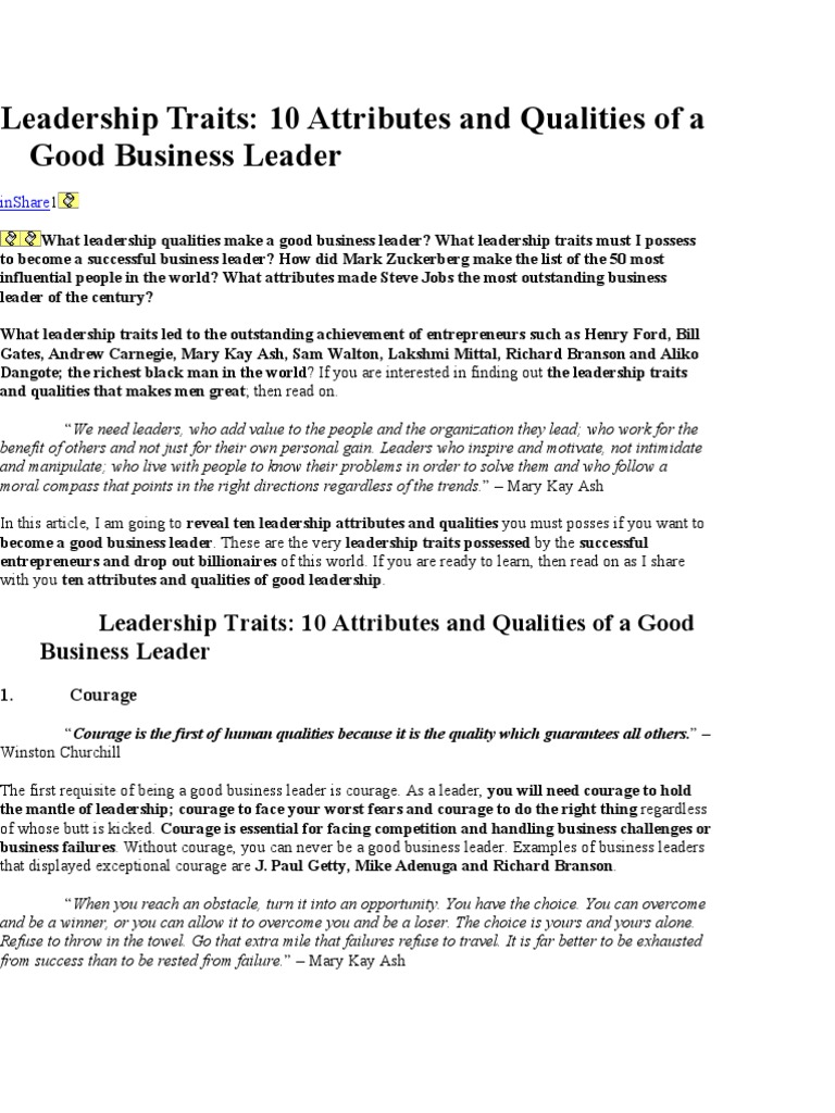 Leadership Traits: 10 Attributes and Qualities of a Good Business ...