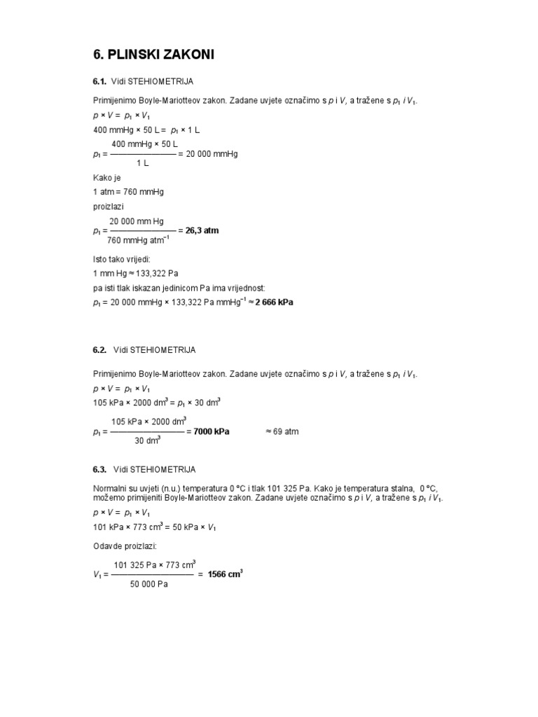 PLINSKI ZAKONI - Rjesenja | PDF