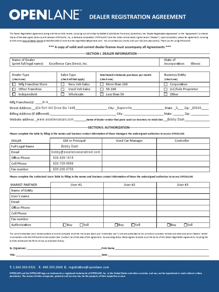 Openlane Dealer Registration Agreement | PDF | Franchising | Payments