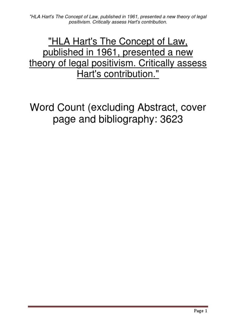 HLA Hart S The Concept of Law Published in 1961 Presented A New Theory ...