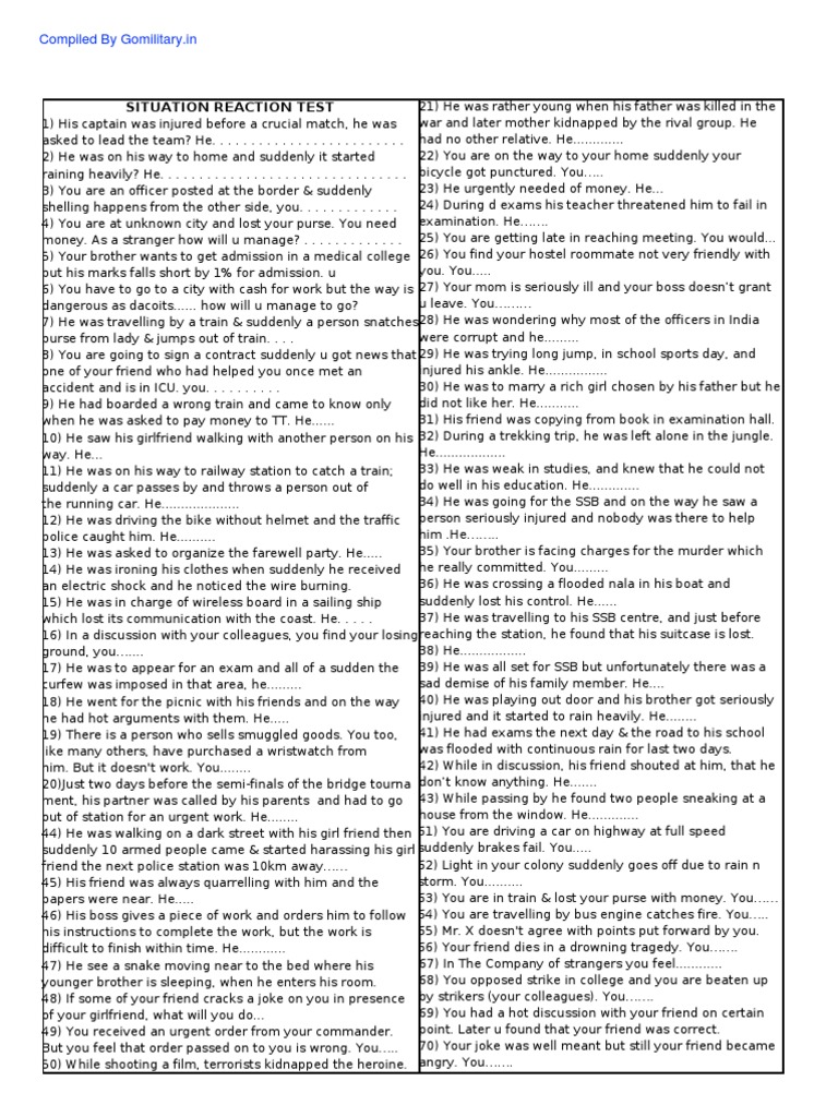 Situation Reaction Test SRTs SSB AFSB Gomilitary - in | PDF