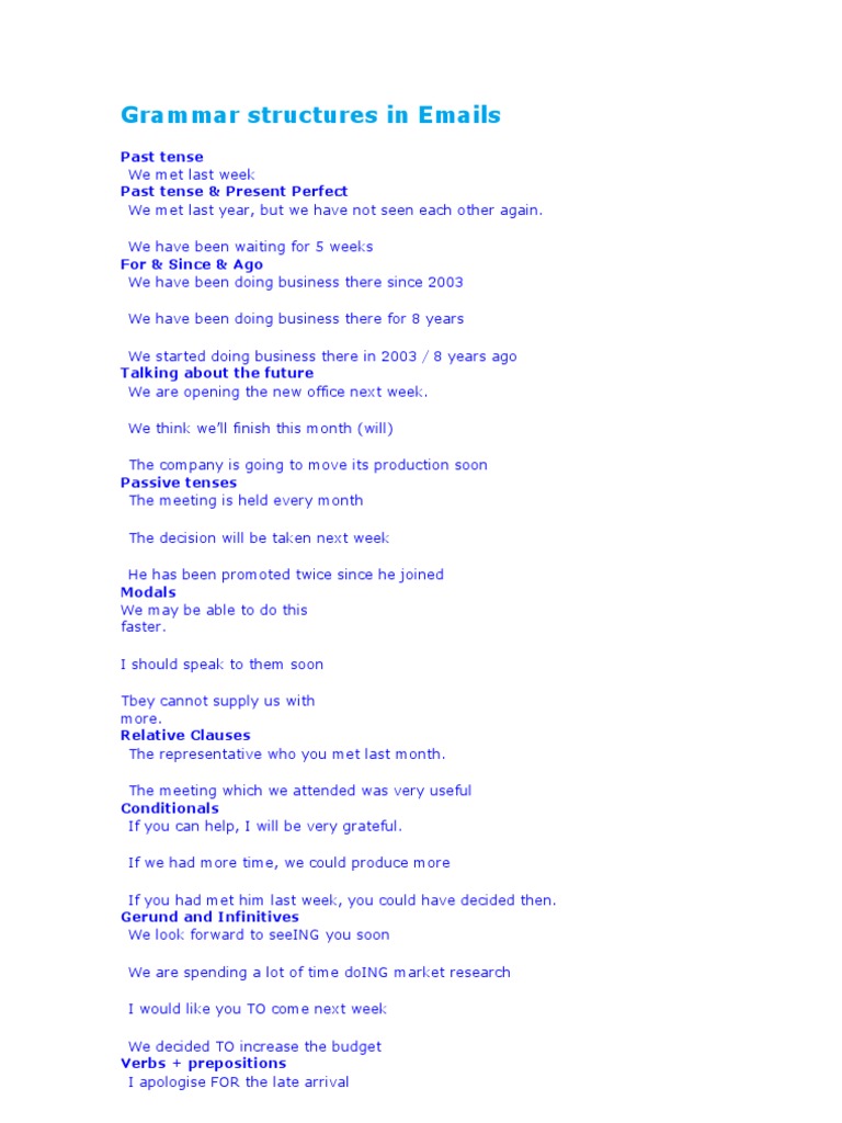 Grammar Structures in Emails | PDF