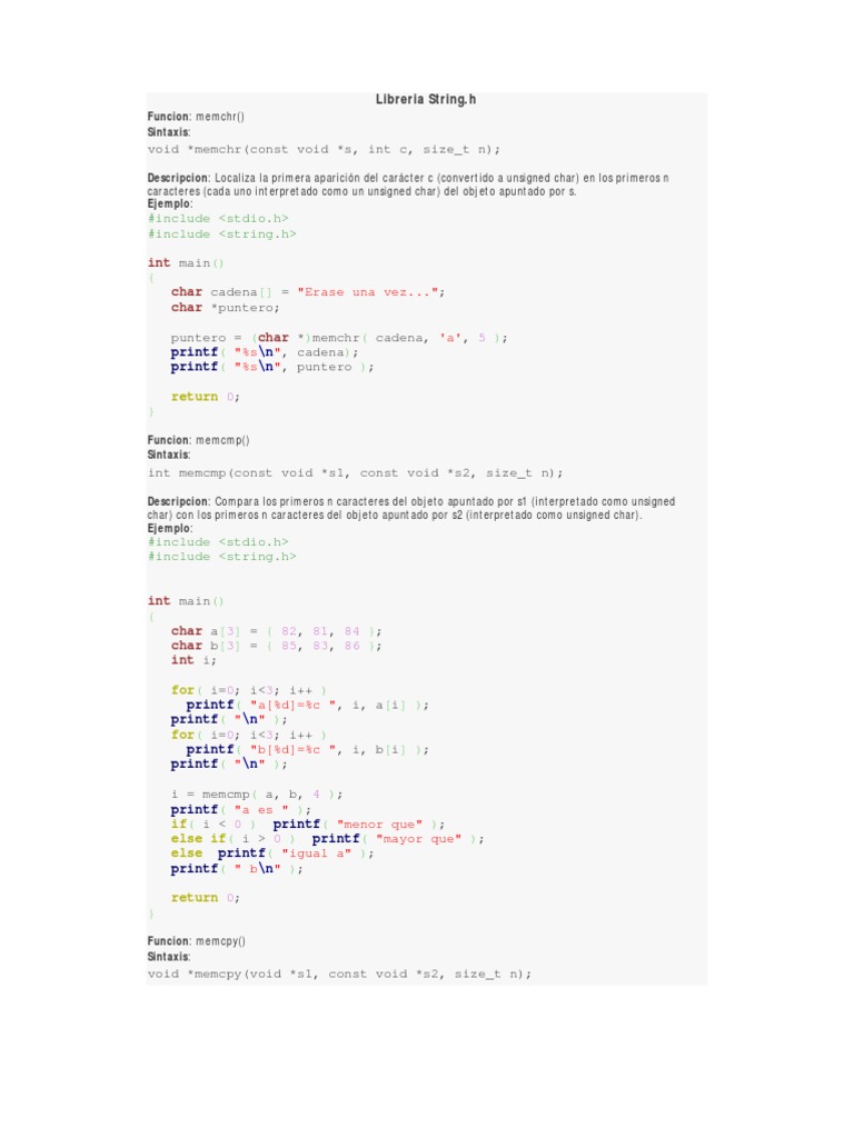 Libreria String | PDF | Cadena (informática) | Puntero (Programación de ...