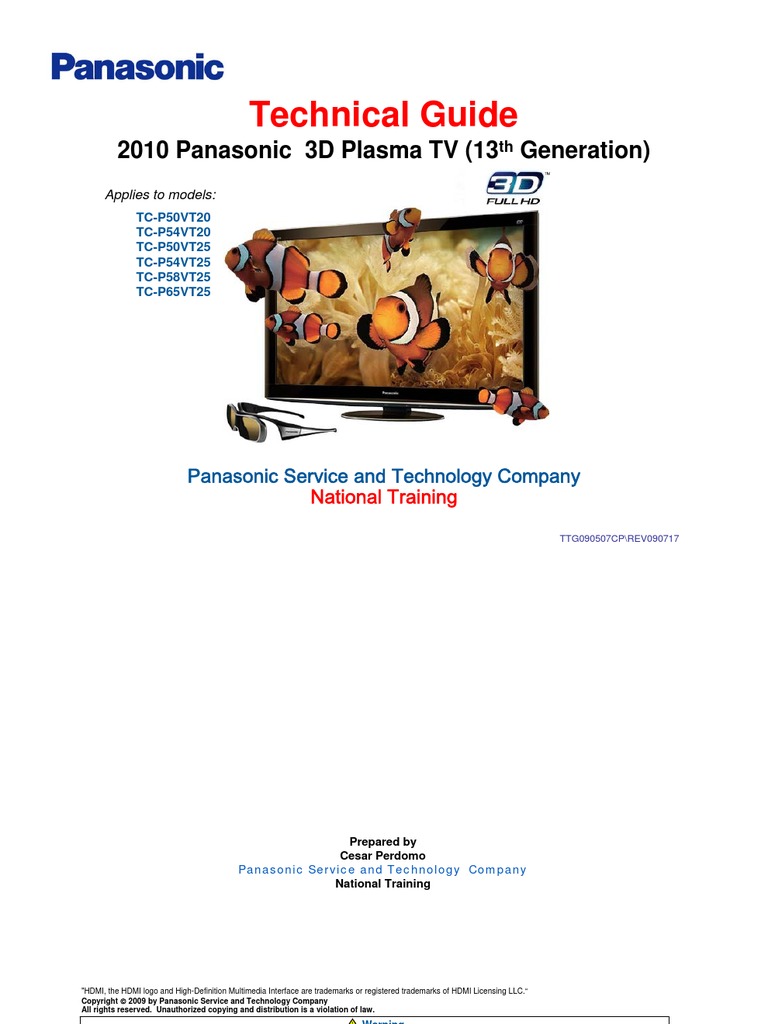 2010 Panasonic Plasma 3D Technical Guide | PDF | Stereoscopy | Hdmi