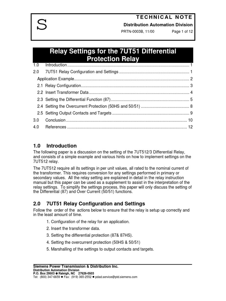Relay Setting For 7ut51 Differential Protection Relay | PDF ...