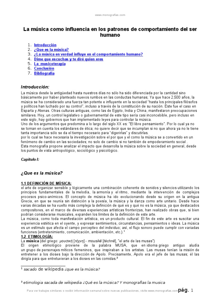 Musica Como Influencia Patrones Comportamiento Del Ser Humano | PDF ...