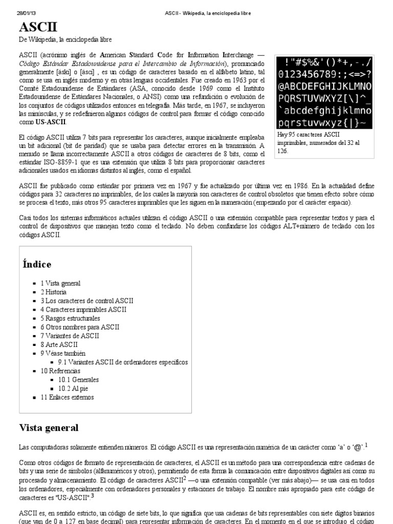 ASCII - Wikipedia, La Enciclopedia Libre PDF | PDF | Ascii ...