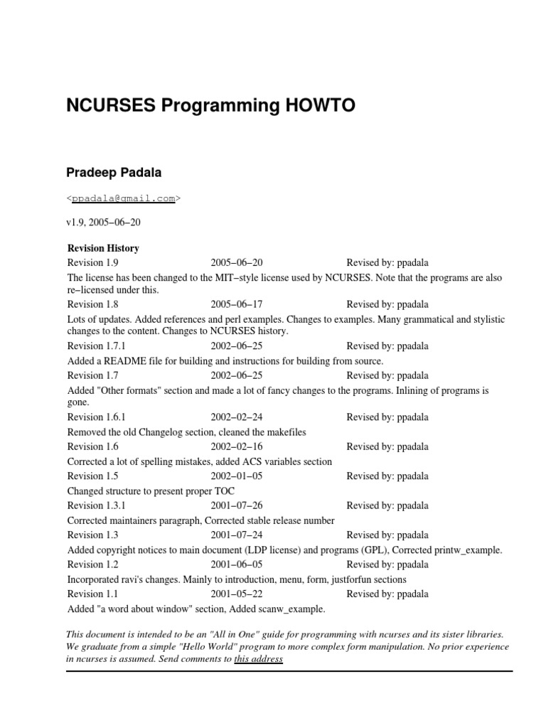 Ncurses Programming Howto | PDF | Computer Terminal | Computer Data