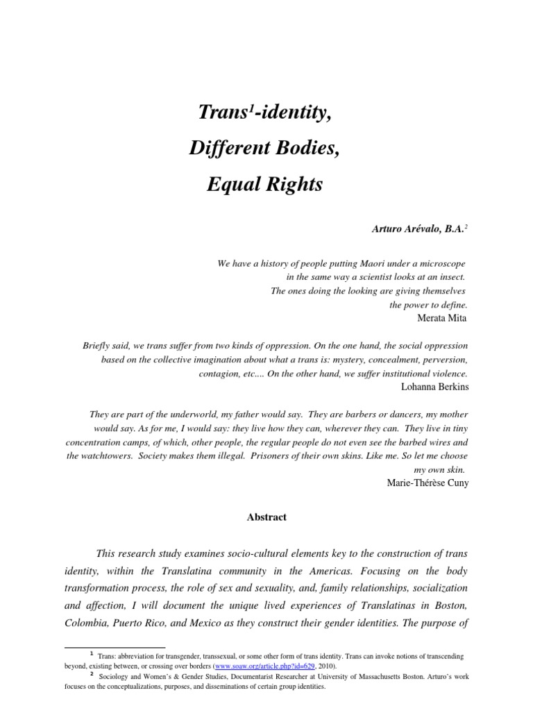 Trans-Identity, Different Bodies, Equal Rights | PDF | Gender Role ...