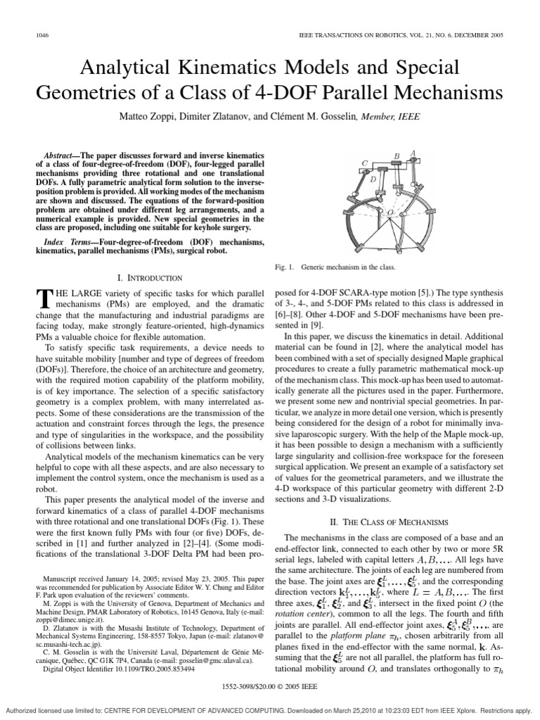 Analytical Kinematics Models and Special Geometries of A Class of 4-DOF ...