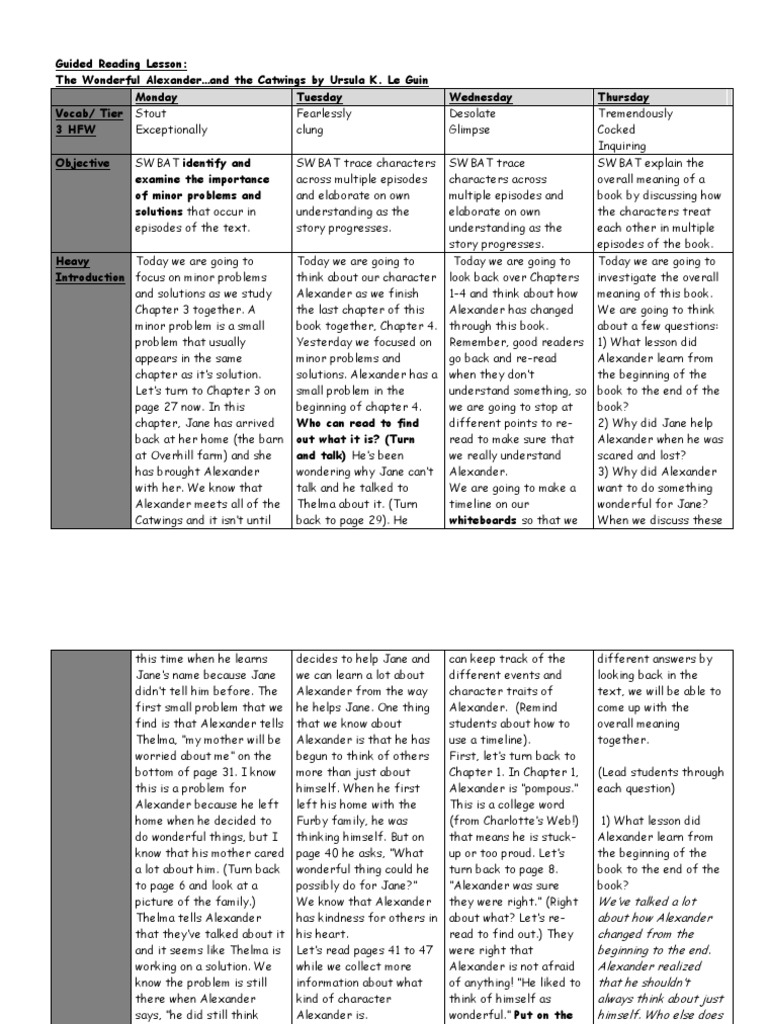 Catwings Guided Reading 3rd Grade Lesson Plan | PDF | Books