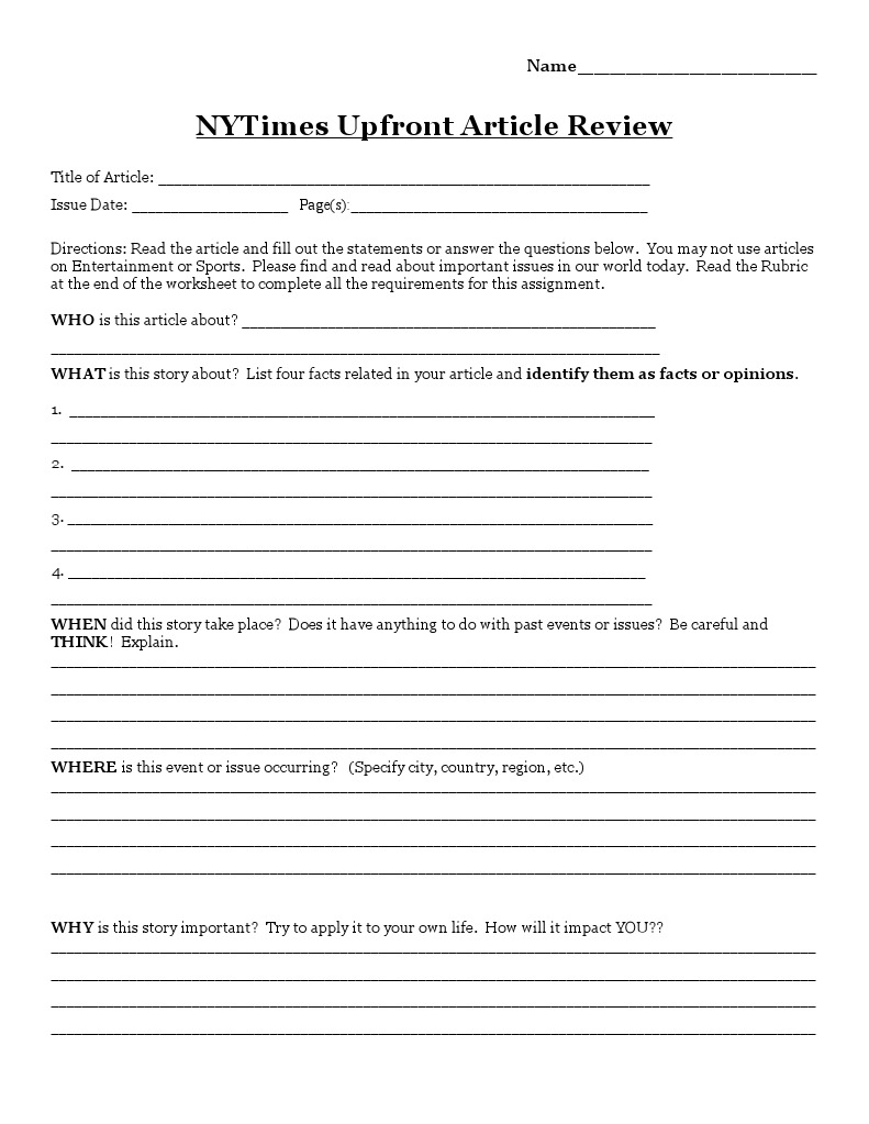 NYTimes Article Review Worksheet | PDF