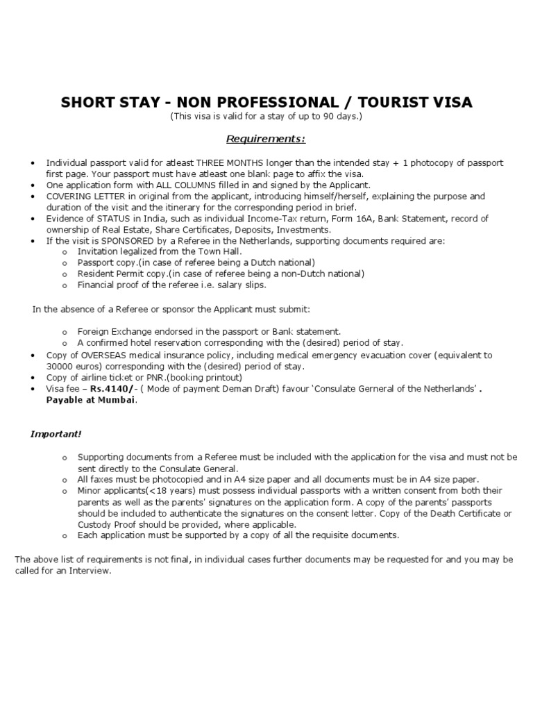 Short Stay - Tourist Visa | PDF