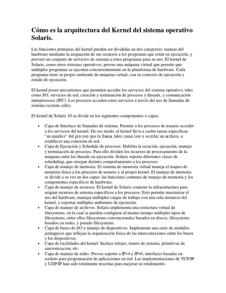 Cómo Es La Arquitectura Del Kernel Del Sistema Operativo Solaris | PDF ...
