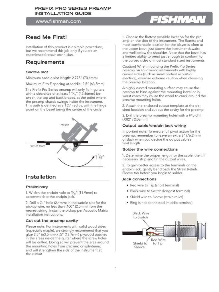 Fishman Prefix Pro Preamp Installation Guide | PDF | Guitars | Screw