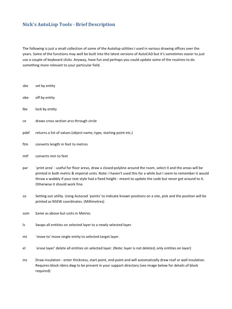 Nick's Autolisp Utilities | PDF | Computing And Information Technology