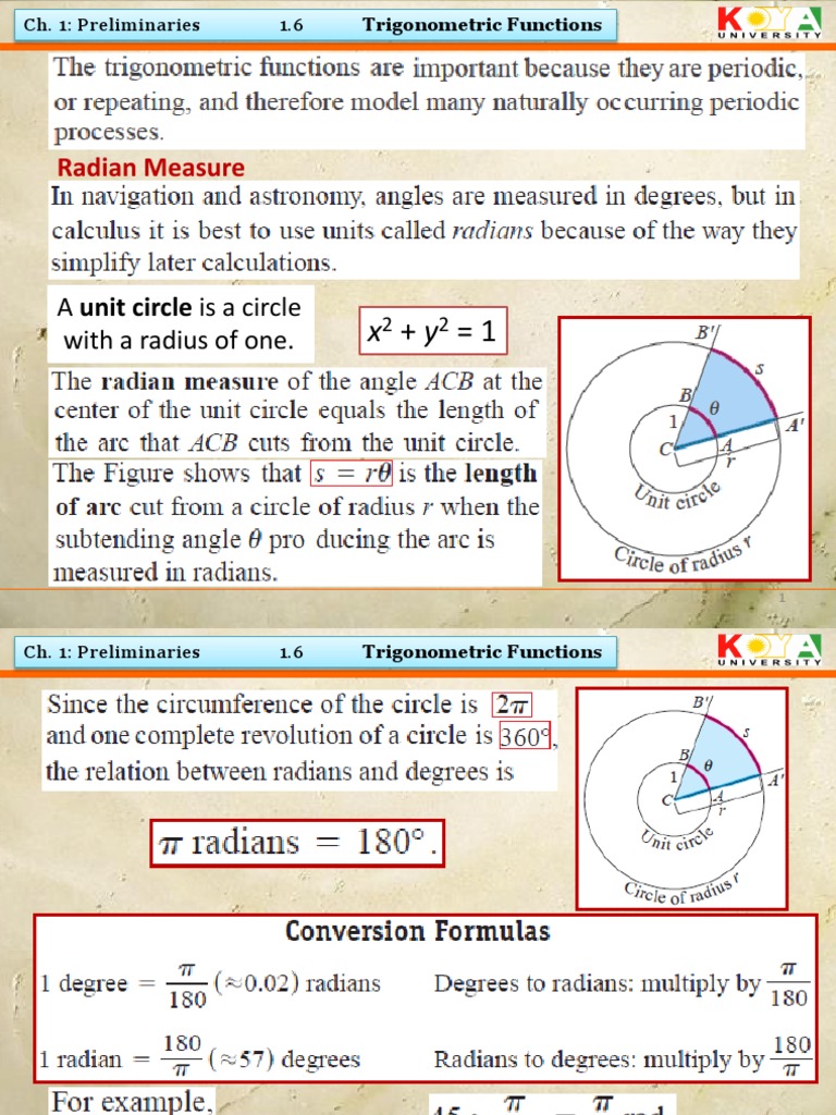 Radian Measure: A Unit Circle Is A Circle With A Radius of One | PDF ...