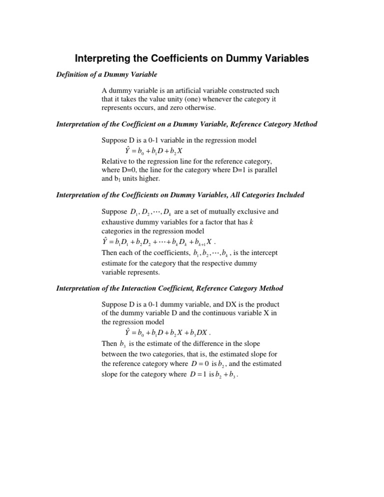 Interpreting Dummy Coefficients | PDF | Teaching Methods & Materials