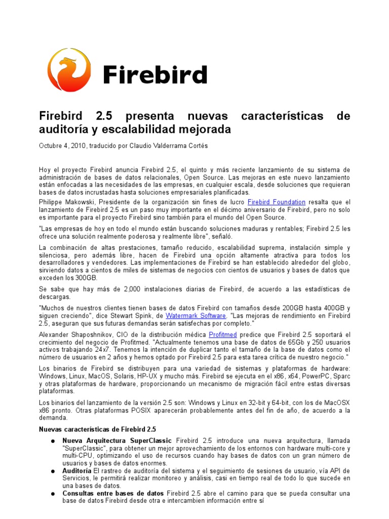 Manual de Firebird 2.5 Spanish | PDF | Mac OS | Bases de datos