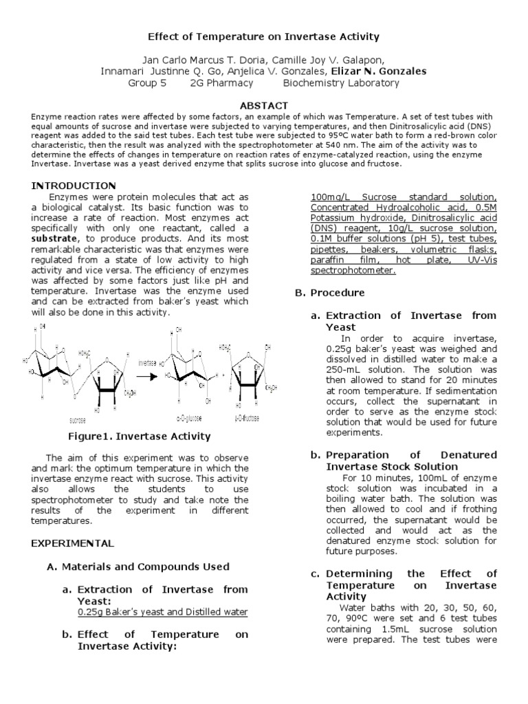 Temperature Effects on Invertase Activity | PDF | Enzyme | Ph