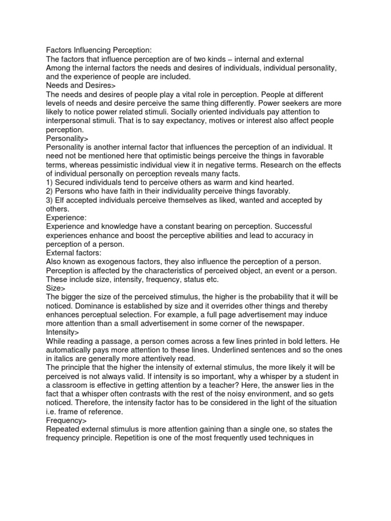 Factors Influencing Perception | PDF | Perception | Attention