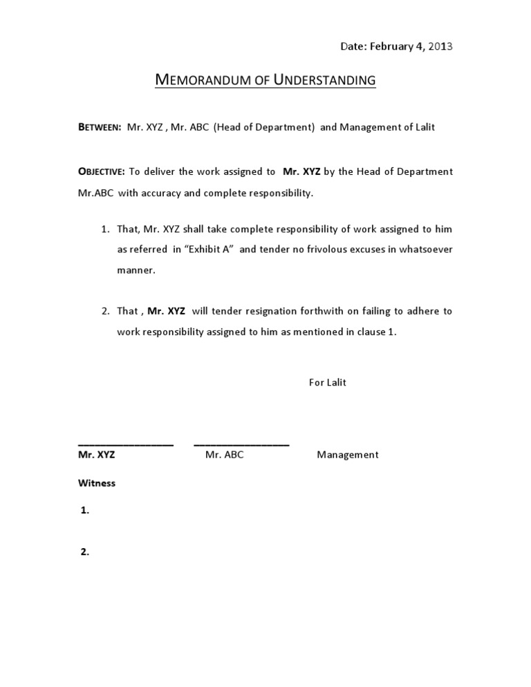 MOU BetWEEN Employer and Employee | PDF | Common Law | Employer