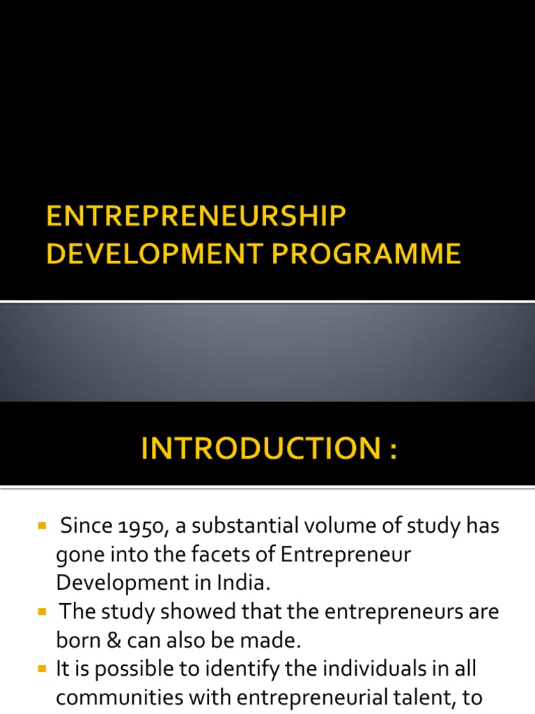 Entrepreneurship Development Programme | PDF | Entrepreneurship | Business