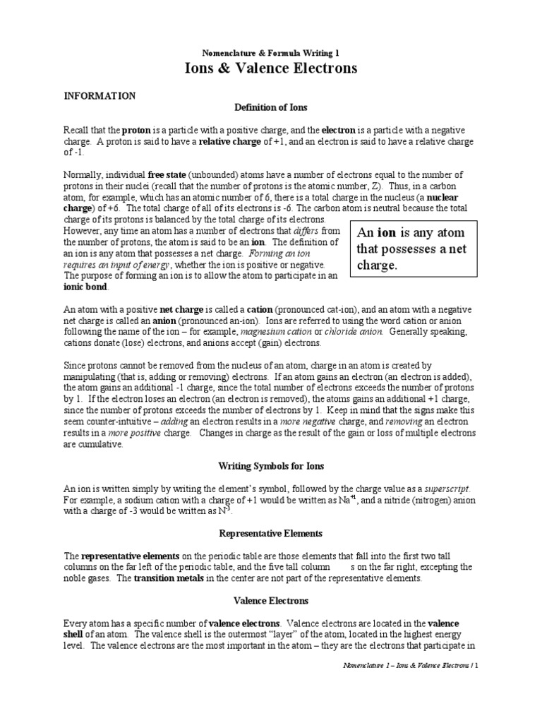 POGIL 01 - Nomenclature 1 - Ions | Download Free PDF | Ion | Atoms