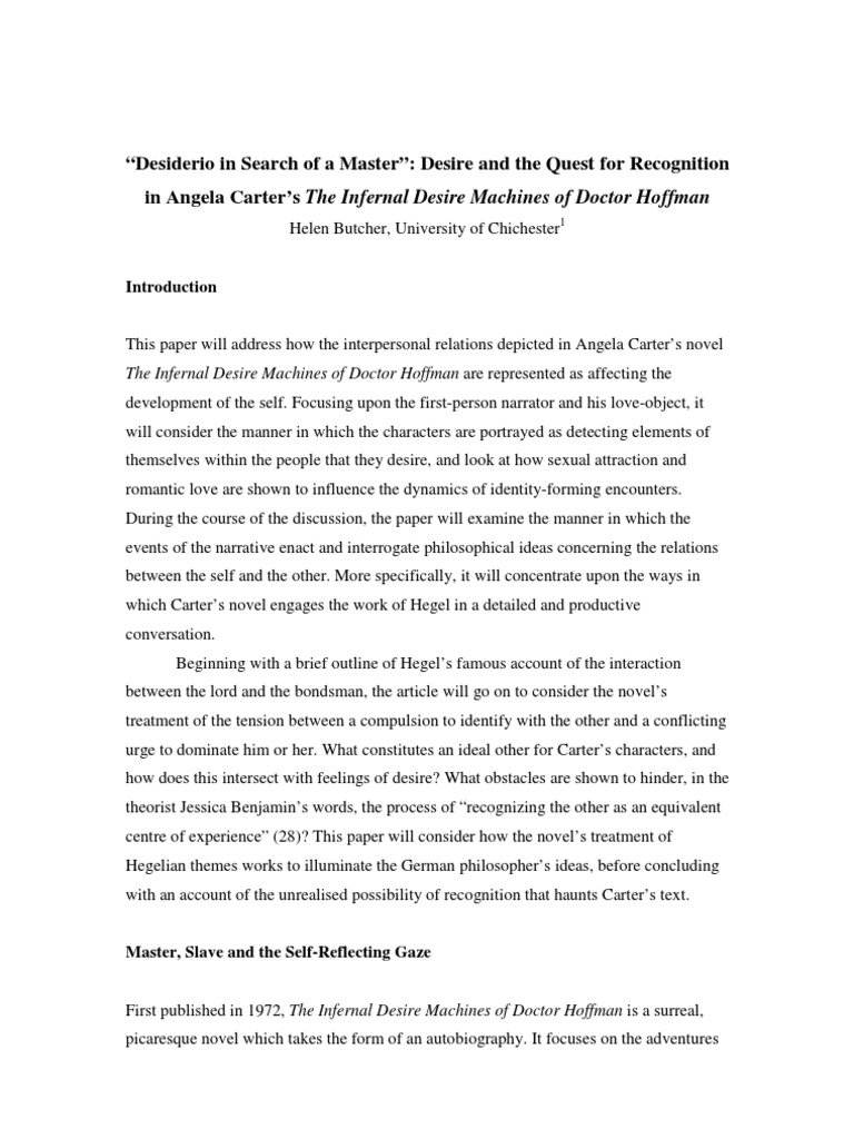 Helen Butcher - Desire and The Quest For Recognition in Angela Carter's ...