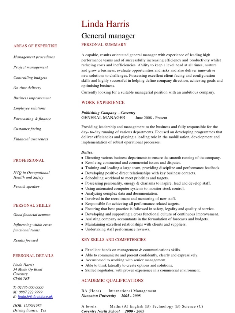 General Manager CV Template | PDF | Business | Project Management
