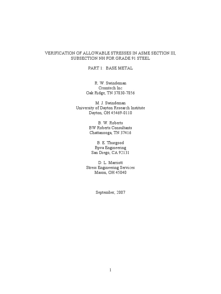 Verification of Allowable Stresses in Asme Section Iii, Subsection NH ...
