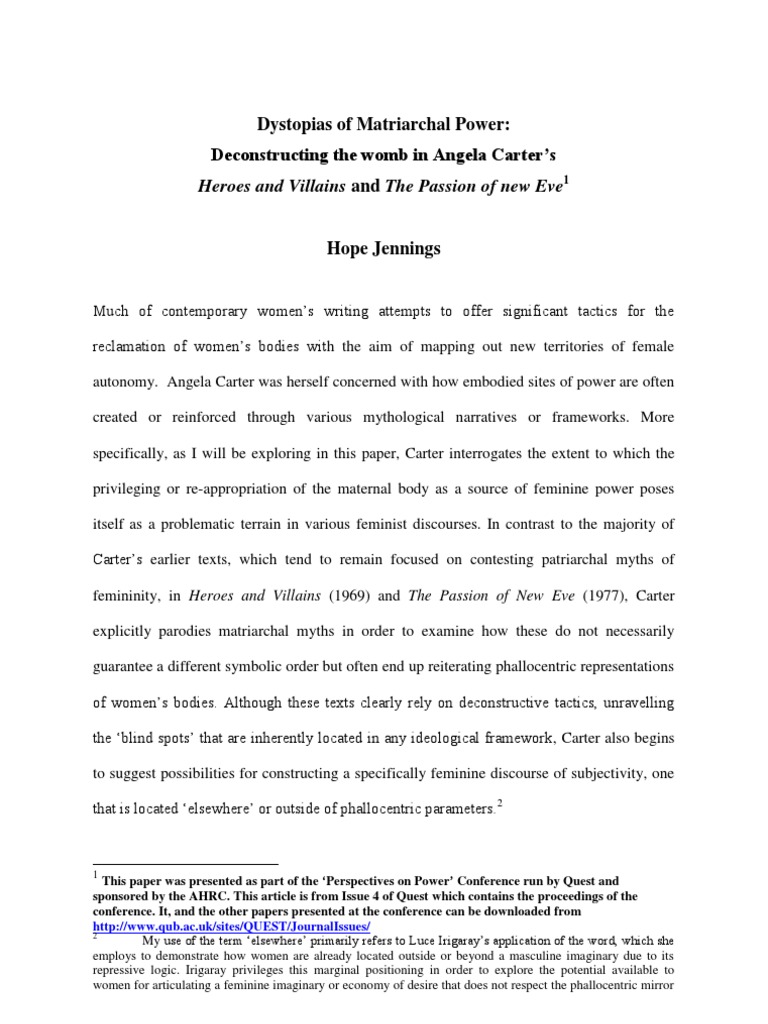 Carter's Dystopian Matriarchal Critique | PDF | Matriarchy | Mother Goddess