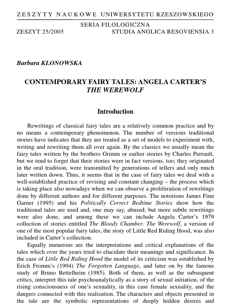 Angela Carter's The Werewolf Analysis | PDF | Fairy Tales | Little Red ...