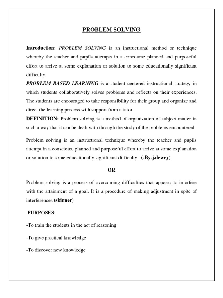 Problem Solving: Introduction: PROBLEM SOLVING Is An Instructional ...