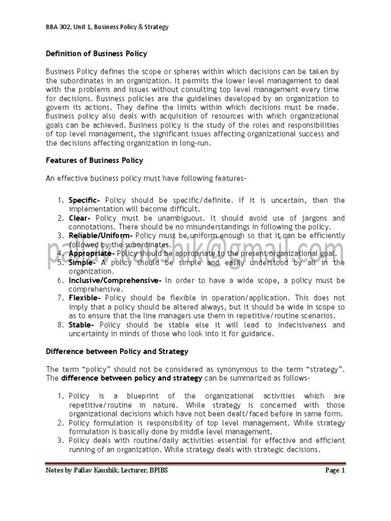 1 Definition of Business Policy (1) | Strategic Management | Policy
