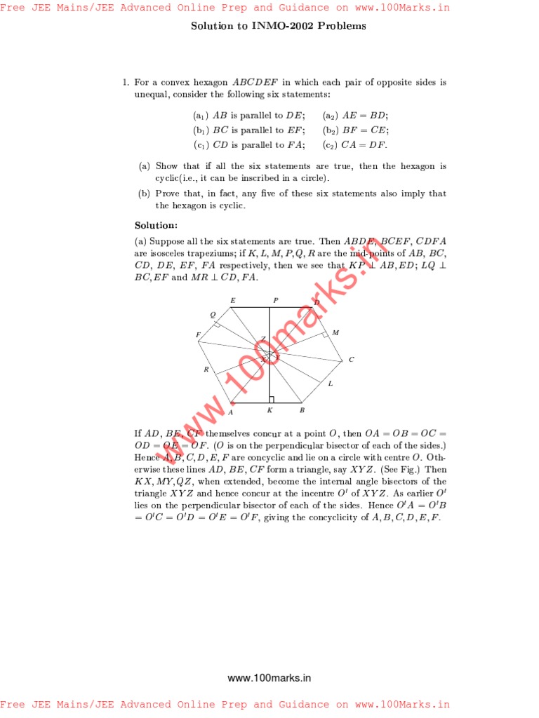 INMO and JEE Advanced Past Papers | PDF | Teaching Mathematics