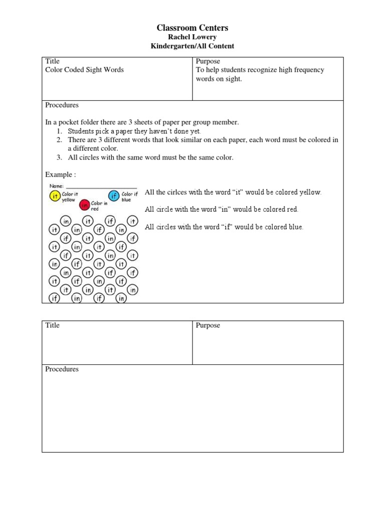 Color Coded Sight Words Activity | PDF