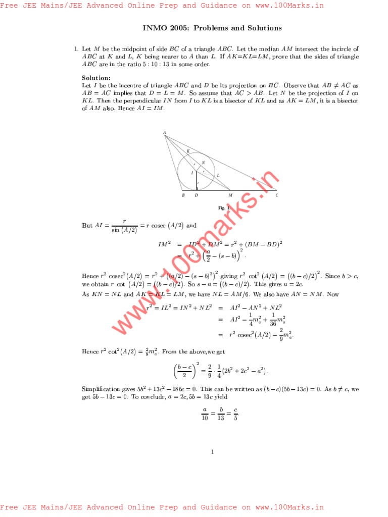 Inmo-2005 Previous Year Question Papers of Indian National Mathematical ...