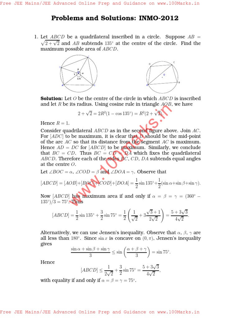 Math Olympiad Problem Solutions | PDF | Sine | Triangle