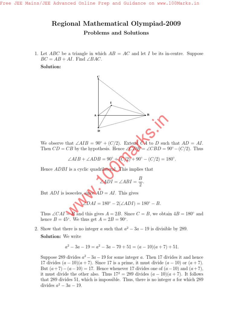 Rmo-2009 Previous Year Question Papers of Regional Mathematical ...