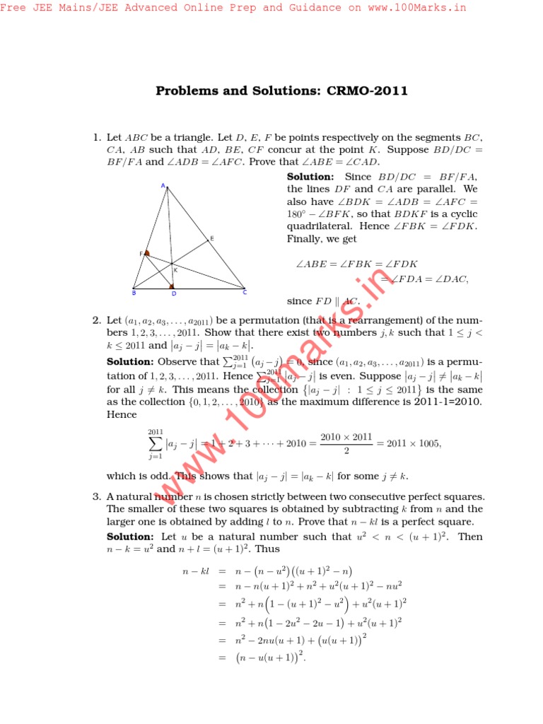 RMO 2011 Problems and Solutions | PDF | Circle | Elementary Geometry