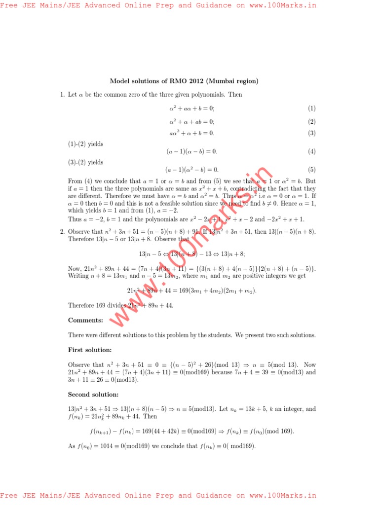 Rmo 2012 Mumbai Region Previous Year Question Papers of Regional ...