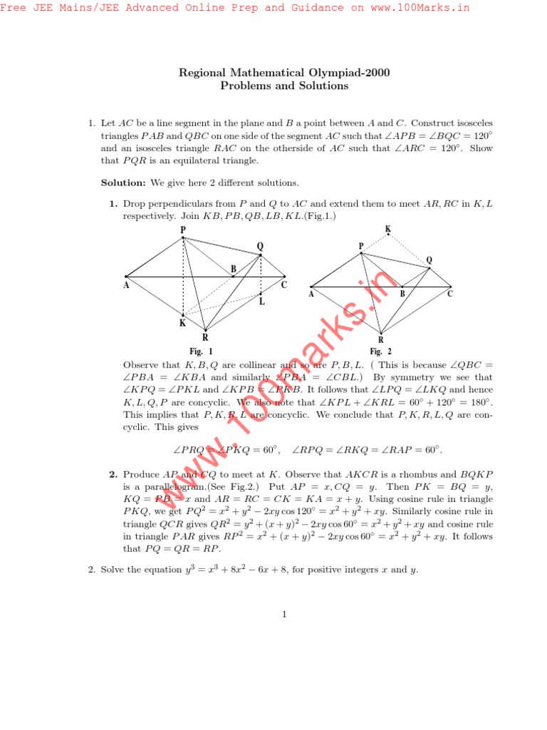Rmo-Sol-2000 Previous Year Question Papers of Regional Mathematical ...